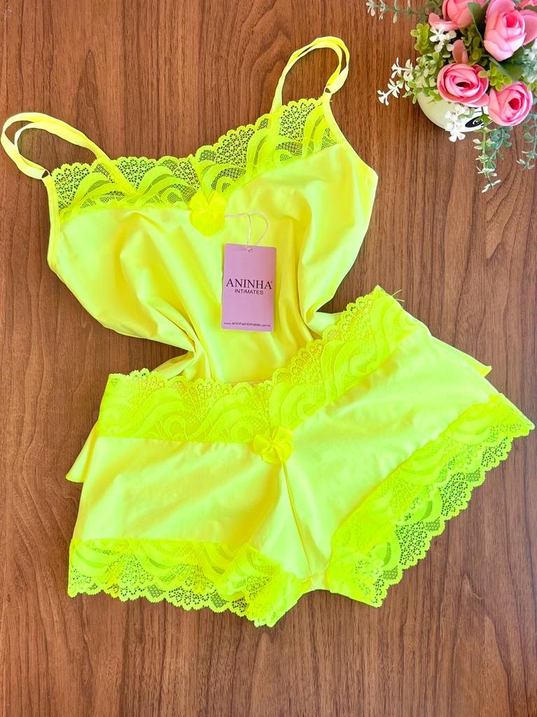Baby Doll Color Amarelo Neon - Aninha Intimates Lingerie