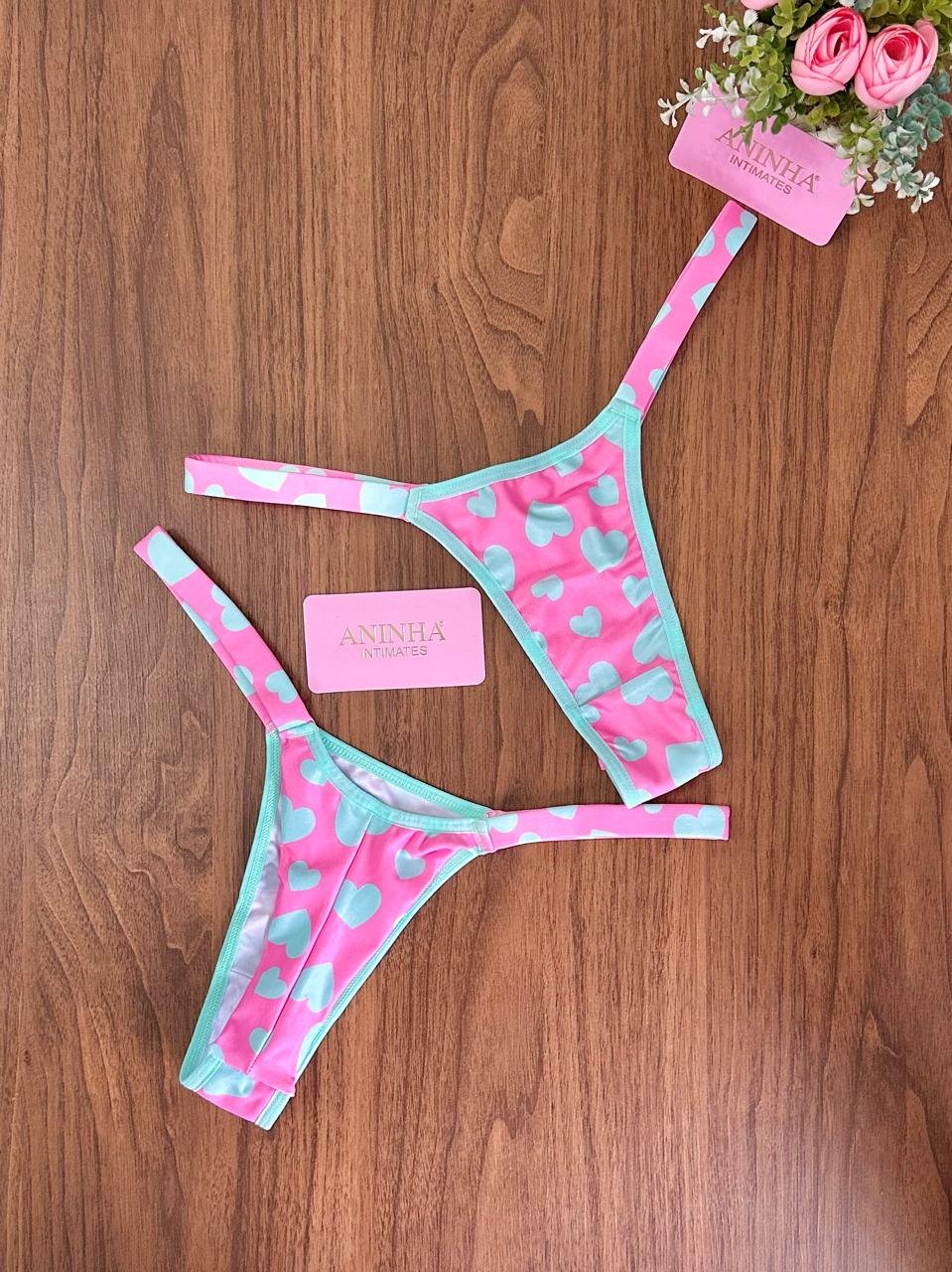 Calcinha Biquini Fio Duplo Estampada Rosa Babaloo Corações Verde ...